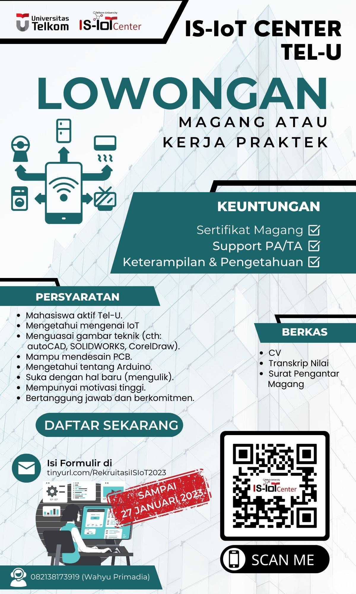 Lowongan Magang IS-IoT Center Telkom University - PUI-PT IS-IoT Universitas Telkom